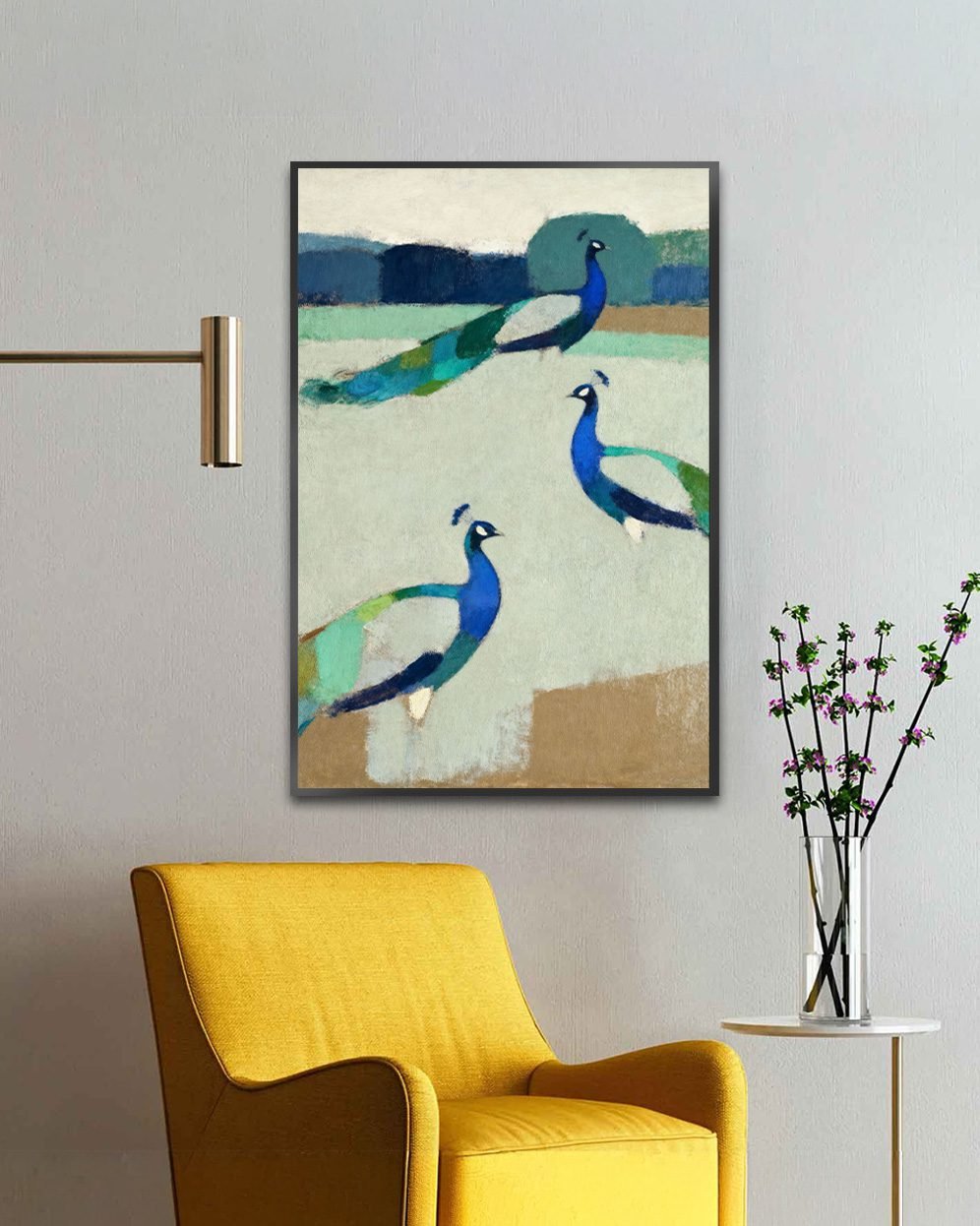 Trio of Grace – Modern Minimalist Peacock Art - Athma Art Studio